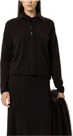 Luisa Cerano Pull-over polo en laine et cachemire marron fonc&eacute; - Femme - Pulls - Brun - Taille: 40 FR