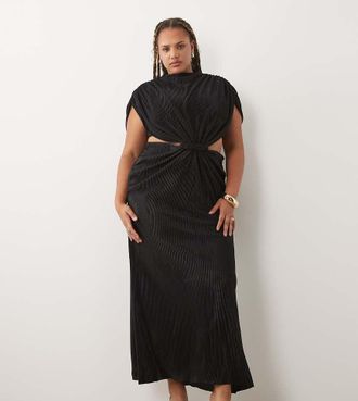 Asos Curve Maxikleid mit Fledermaus&auml;rmeln, Flechtdetail und geraffter Taille in Schwarz