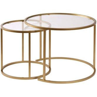 Asir Group LLC Asir Group Llc - Ensemble de 2 tables gigognes rondes en m&eacute;tal et verre Aurum