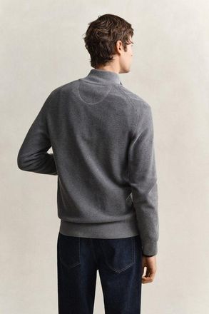 GANT Strickjacke MICRO TEXTURED COTTON ZIP Regular fit mit Stehkragen