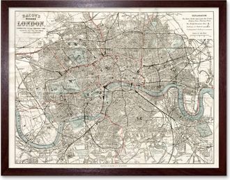 Artery8 Karte Bacon 1883 London Stadt England Gerahmter Druck 30x40 cm