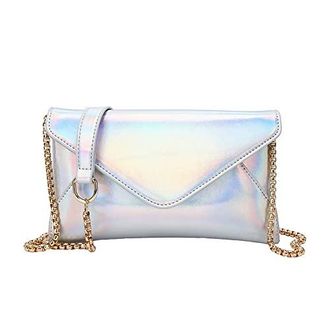 Generic Sacs &agrave; bandouli&egrave;re holographiques pour femme en cuir - Pochette tendance &agrave; rabat - Sac de soir&eacute;e &eacute;l&eacute;gant, Argent&eacute;., Small