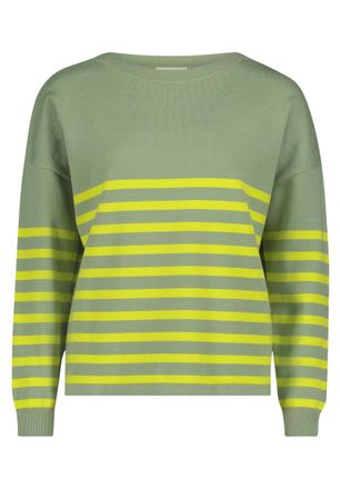 Cartoon Damen Strickpullover mit U-Boot-Ausschnitt 38, Green/Yellow