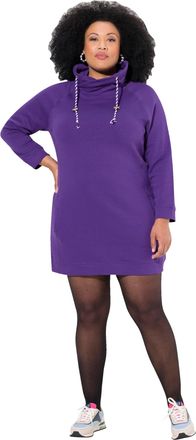 Ulla Popken Damen Sweatkleid, Stehkragen, Langarm, Taschen Kleid, Tiefes Violett, 62-64 EU