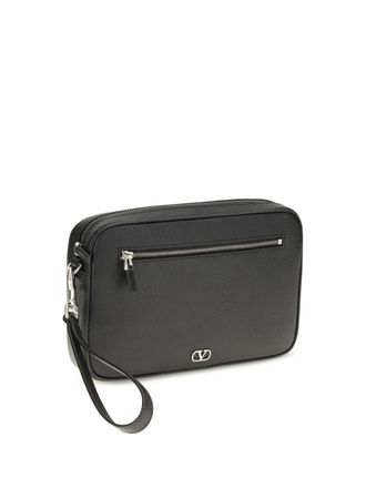 Valentino Garavani Mens Vlogo Signature Pouch Nero Calf Leather Bos Taurus Handbags Hand Bags
