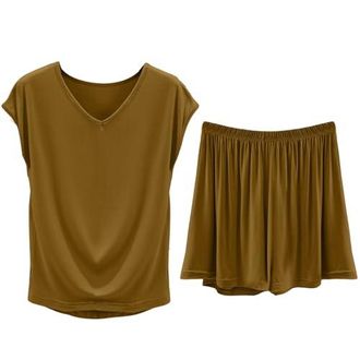 Generic Ensemble de pyjama &agrave; manches courtes en modal pour femme - V&ecirc;tements de d&eacute;tente surdimensionn&eacute;s - Col rond - Manches courtes - Haut et short - Tenue 2