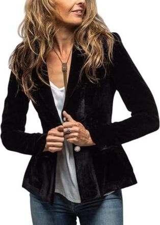 Generic Blazer pour Femme - Blazer Vintage en Velours pour Femme Couleur Unie Revers Crant&eacute;s Simple Boutonnage &Eacute;l&eacute;gant Ourlet Pliss&eacute; Coupe Cintr&eacute;e pour Le Tra