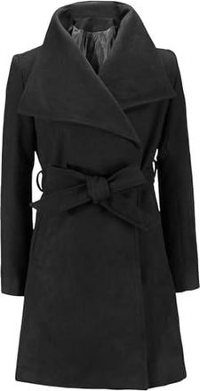 Generic Manteau long caban pour femme, manteau dhiver ouvert sur le devant et ceintur&eacute;, v&ecirc;tement dext&eacute;rieur tendance pour temps froid, noir, taille S
