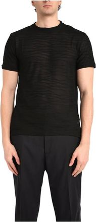 Daniele Alessandrini Homme, Tops, Noir, Taille: L T-Shirt Jacquard &agrave; Col Rond