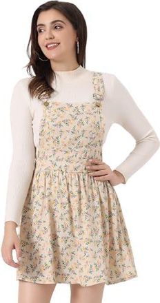 Allegra K Femmes Points Motif Bretelles Réglables Mini Robe Globale Beige-fleur L