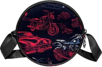 Generic Petit sac &agrave; bandouli&egrave;re Circle pour femme, sac &agrave; bandouli&egrave;re vintage rouge avec fermeture &eacute;clair, bretelles r&eacute;glables, sac &agrave; main rond d&eacute;contract&eacute; pou