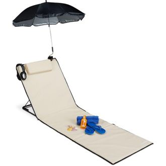 Relaxdays Relaxdays - Matelas de plage, Litière de plage rembourré xxl avec un parasol, réglable, Poche, portable, beige