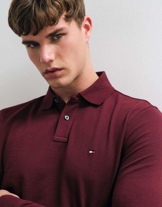 Tommy Hilfiger polo &agrave; manches longues avec logo drapeau en bordeaux-Rouge