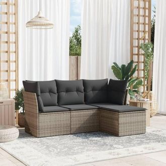 vidaXL 4-tlg. Garten-Sofagarnitur mit Kissen Grau Poly Rattan - Vidaxl