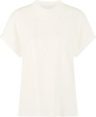 Marc Cain Femme, Tops, Blanc, Taille: 44 FR T-shirt &agrave; manches courtes avec pierres Hotfix