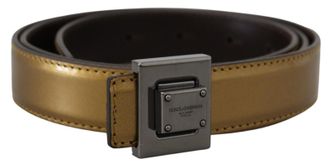 Dolce & Gabbana Mens Gold Leather Silver Square Metal Buckle Belt