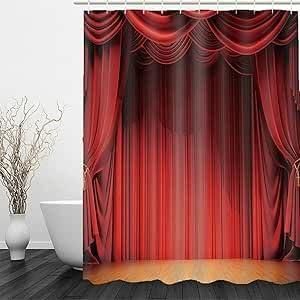 Generic Rideau de Douche Anti Moisissure 120x180 Arri&egrave;re-Plan de Sc&egrave;ne 3D Imprim&eacute; Rideau Douche Polyester Tissu Imperm&eacute;able Rideaux Baignoire Th&eacute;&acirc;tre Rouge Sa