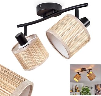 HOFSTEIN Deckenleuchte Bongal, moderne Deckenlampe aus Metall/Seegras in Schwarz/Natur, 2-flammig, mit verstellbaren Strahlern, Leuchte im Boho-Design, 2 x E14