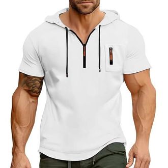 Generic T-shirt pour homme - Avec capuche - Manches courtes - Avec poches - Cordon de serrage - Pour l&eacute;t&eacute; - Court - Couleur unie - Sport - T-shirt personnalis