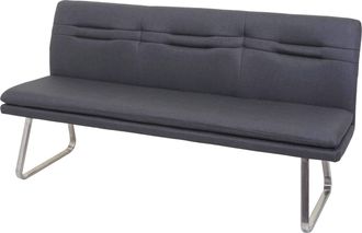 Mendler Sitzbank HWC-H70, Esszimmerbank Bank Polsterbank, R&uuml;ckenlehne Stoff/Textil Edelstahl geb&uuml;rstet - grau 180cm