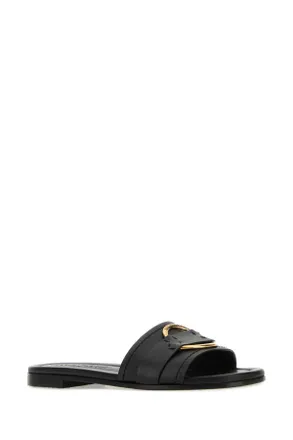 Moncler Womens Black Leather Bell Slippers 999 Flat Shoes