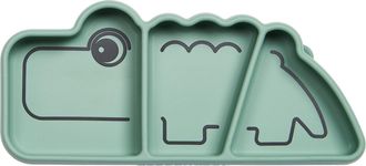 Done by Deer Stick & Stay Teller mit Unterteilung und Saugnäpf, Croco Grün - Kinderteller aus 100% Silikon - Silikonteller Baby Saugnapf mit Unterteilung, Geteilte
