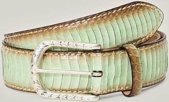 Reptiles House Scar-Schnalle und Gürtel aus Elaphe-Schlangenleder - Salbei