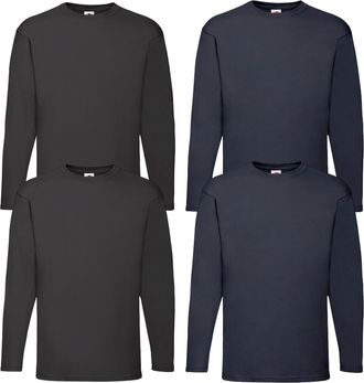 Fruit Of The Loom 4er Herren Longsleeve Baumwolle Tshirt Langarm Shirt Sets Verschiedene Farbsets M L XL 2XL 3XL 4XL 5XL & HLKauf-Block (XXL, 2X Schwarz, 2X Deep Navy &