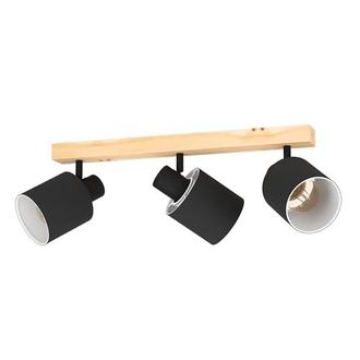 Eglo Luminaire plafonnier Batallas avec 3 spots orientables en noir et blanc, lampe de plafond naturelle au style scandinave, en bois, métal et tissu, doui