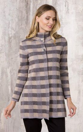 Passioni Cardigan mit Karomuster und Glitzergarn