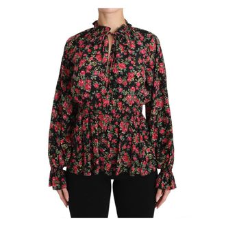 Dolce & Gabbana Schwarzes Blumen Seidenhemd - - Blouses & Shirts - Damen - Mehrfarbig - 2XS
