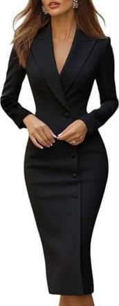 Generic Robe Blazer pour Femme &Eacute;l&eacute;gante, Costume Ajust&eacute;, Col Tailleur, Blazer Simple Boutons, Robes dAffaires, Blazer Professionnel, Tenues dHiver, Noir, M