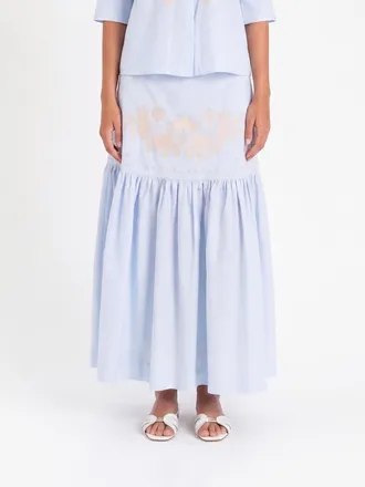 Twin-Set Jupe longue pliss&eacute;e en coton &agrave; taille haute avec broderies