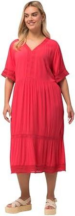 Ulla Popken Robe midi Tunique, Dentelle, Ligne A, col en V, Manches mi-Longues, Rose, 48-50 Femme