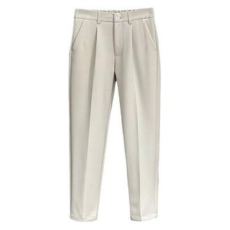 Generic Pantalon de costume en soie glac&eacute;e &agrave; taille semi-&eacute;lastique pour homme - Jambe droite - Pantalon fin d&eacute;t&eacute; pour homme - Coupe r&eacute;guli&egrave;re, kaki, 40