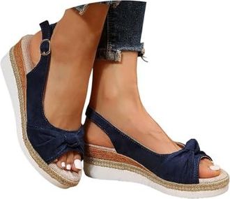 Generic Sandales orthop&eacute;diques pour femme, sandales d&eacute;t&eacute; habill&eacute;es &agrave; bout ouvert avec noeud papillon, plateforme de marche d&eacute;contract&eacute;e, talons compens&eacute;s, san