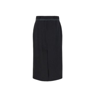 Fendi Womens Black Virgin Wool Long Skirt