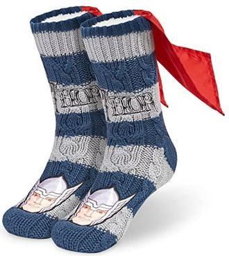 MARVEL Chaussette Chausson Homme, Chaussettes Fantaisie en Polaire (Bleu/Gris)
