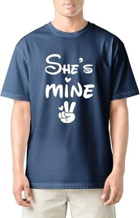 Generic T-shirt d&eacute;t&eacute; &agrave; manches courtes et col rond en coton avec inscription &laquo; Shes Mine Heart &raquo; pour la Saint-Valentin, pour les voyages, noir fonc&eacute;, XXL