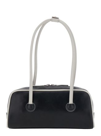 Margesherwood Womens Shoulder Bag Soft Baguette Black Leather Piping Cow