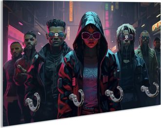 Wallario Schlüsselbrett aus Glas 30 x 20 cm, Wand Schlüsselhalter mit 4 Haken, Motiv: Cyberpunk Rebellen