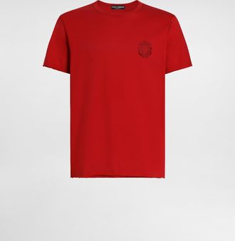 Dolce & Gabbana T-shirt Aus Baumwolle Mit Patch - Mann T-shirts Und Polos Rot 48