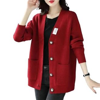 Generic Manteau en tricot &eacute;pais pour femme - Cardigan en laine - Style cor&eacute;en, rouge vin, Taille XL
