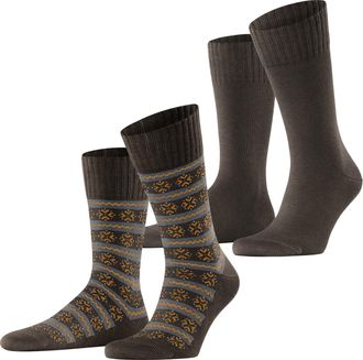 Esprit Herren Socken Scandi Multipack M So Baumwolle Wolle gemustert 2 Paar, Braun Chocolate 5004, 39-42