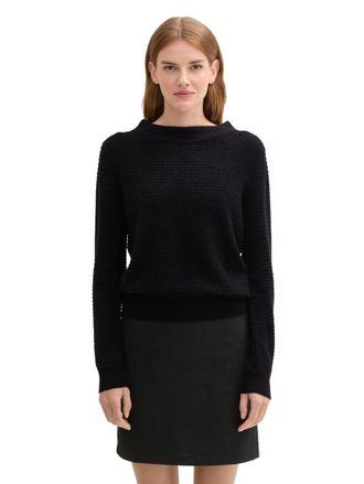 Tom Tailor Damen Strickpullover aus Federgarn, 14482 - Deep Black, M