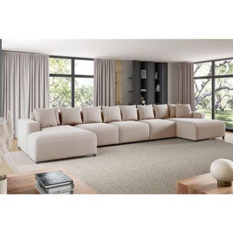 Fun Möbel Wohnlandschaft Sofa U-Form Designersofa megan xl in Stoff Salvador Hellbeige