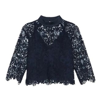 Max Mara Macram&eacute;-Spitzenbluse - - Blouses & Shirts - Damen - Blau - XL