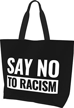 AOOEDM Sac &agrave; provisions r&eacute;utilisable en toile Say No To Racism pour femme