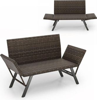 Costway Costway - Canapé de Jardin Convertible 3 en 1 à 2 Places, Accoudoirs Réglables, Cadre en Métal, 178 × 55 × 89 cm, Charge 300 kg, Salon Jardin