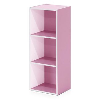 Furinno Luder 3-stufiges Bücherregal mit offenem Regal, Weiß/Rosa